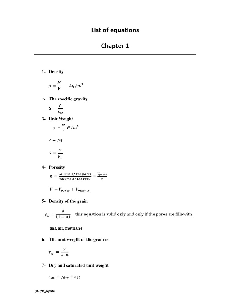 Chapter 1 List of Equations | PDF