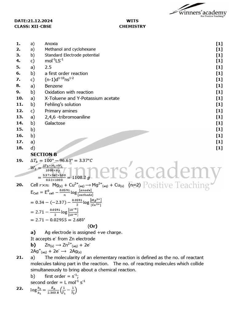XII CBSE Chemistry Full Portion 21.12.24 A.K | PDF | Chemical Reactions ...