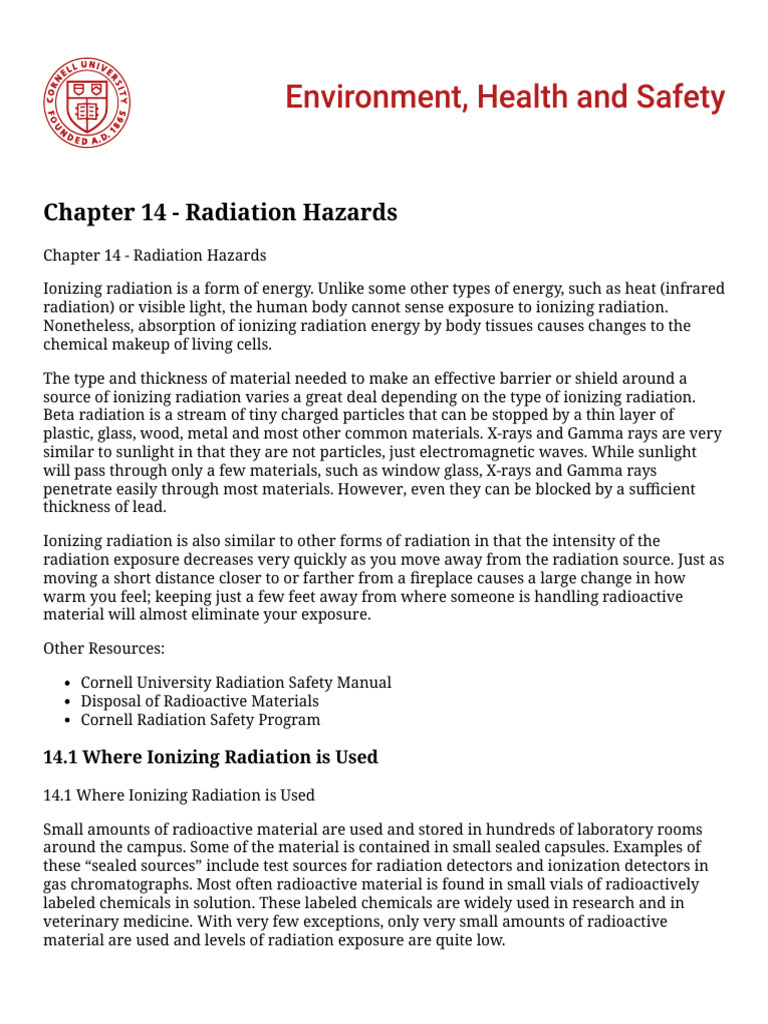 Chapter 14 - Radiation Hazards | PDF | Radiation | Ionizing Radiation