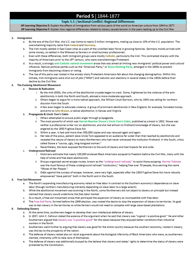 Sectional Conflict & Immigration 1844-77 | PDF | Abolitionism In The ...
