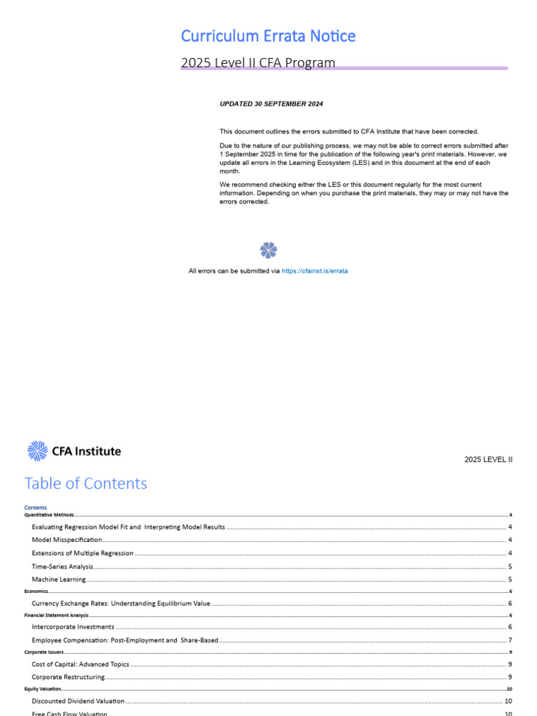 2025 Cfa Lii Curriculum Errata Notice | PDF | Valuation (Finance ...