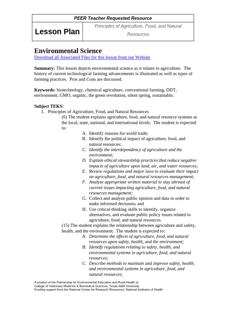 Environmental Science Lesson Plan | PDF | Agriculture | Science