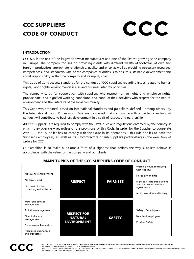 code-of-conduct-ccc-en | PDF | Supply Chain | Occupational Safety And ...