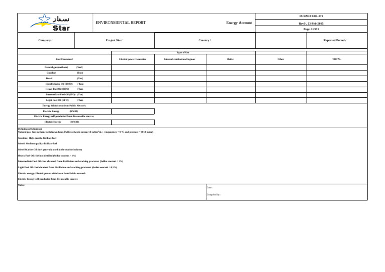 FORM-STAR-371 Rev 0 Environmental Report - Energy Account | PDF | Fuel ...