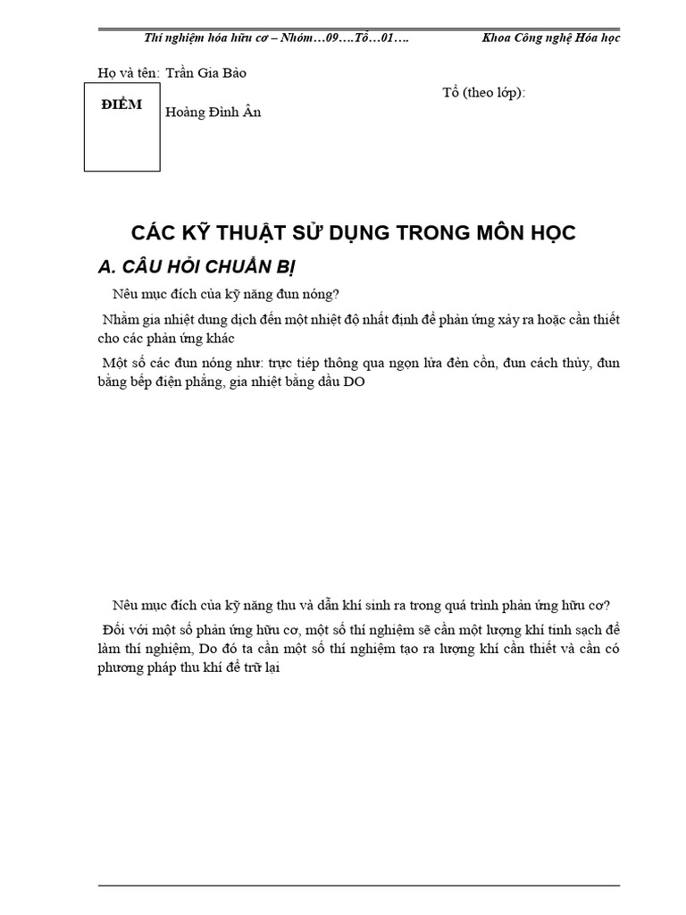 Báo cáo TN-HHC-Nhóm 1 | PDF