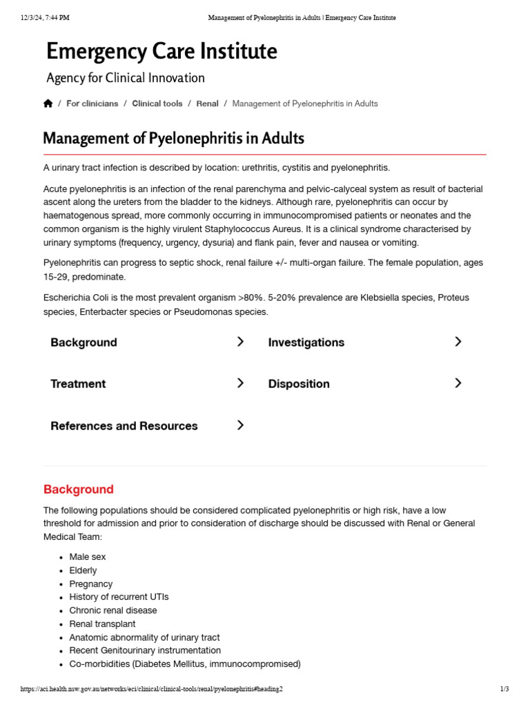 Management of Pyelonephritis in Adults _ Emergency Care Institute (nsw ...