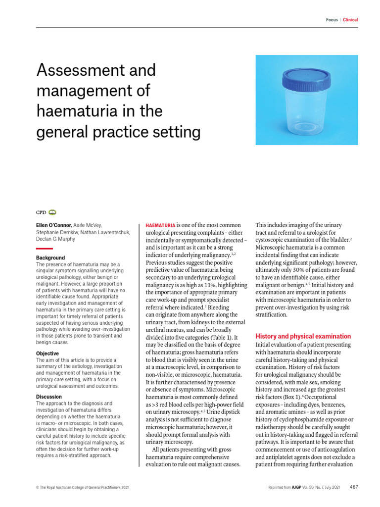 Haematuria Management in Primary Care | PDF | Urinary System | Medical ...