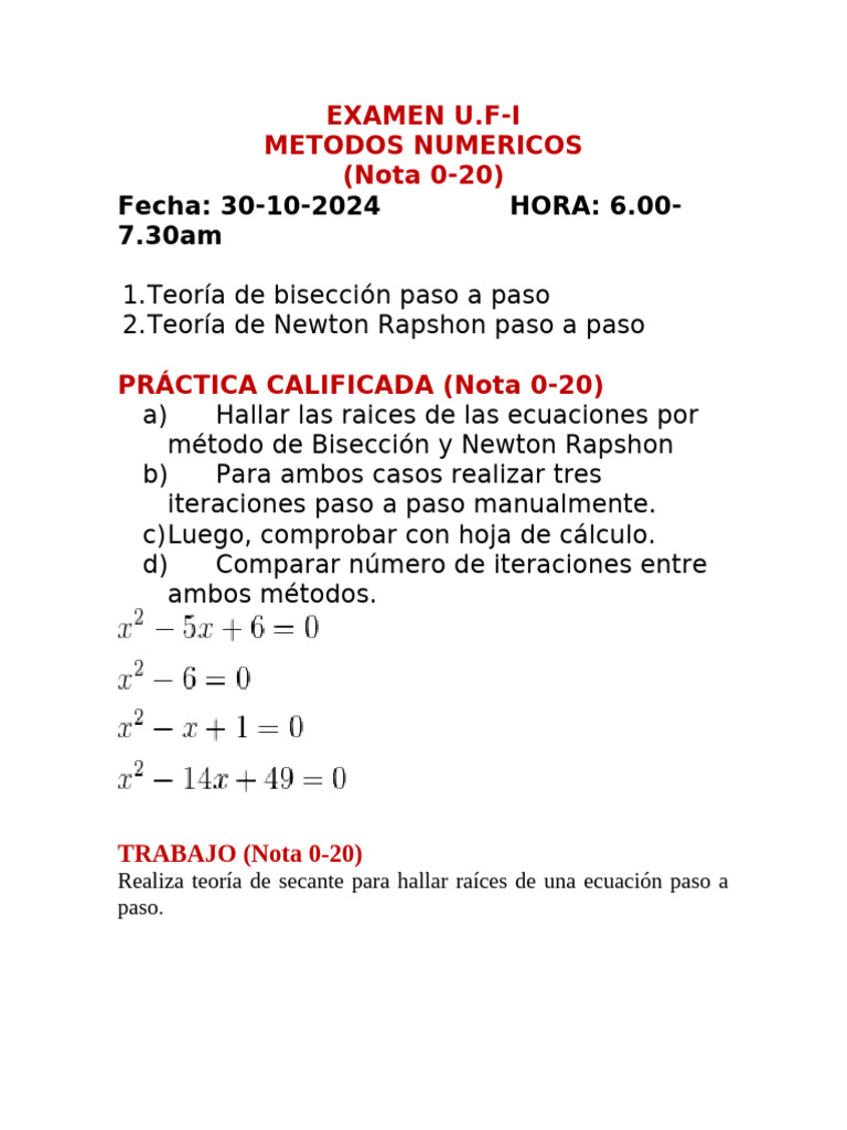 Examen U.f-I Metodos Numericos | PDF