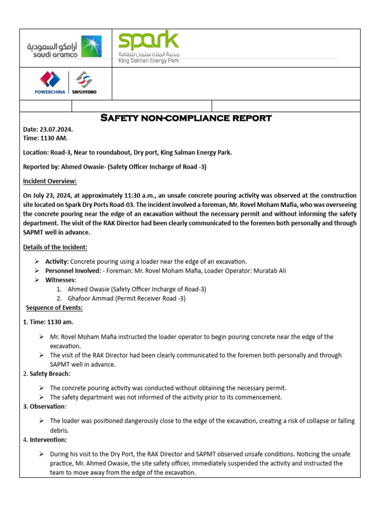 Incident Report - Concrete Pouring | PDF | Safety | Occupational Safety ...