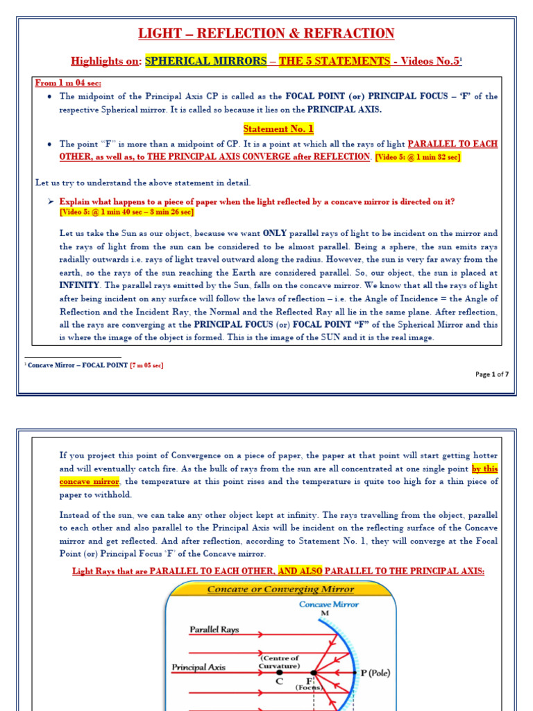 Concave Mirror - FOCAL POINT | PDF | Mirror | Reflection (Physics)