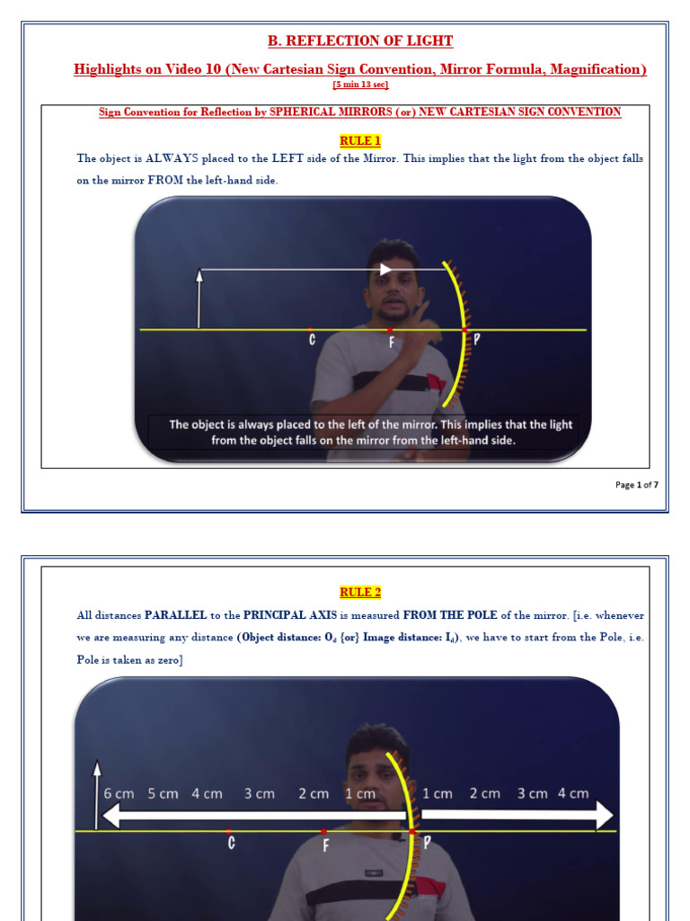 Light Reflection and Mirror Formula Guide | PDF | Cartesian Coordinate ...