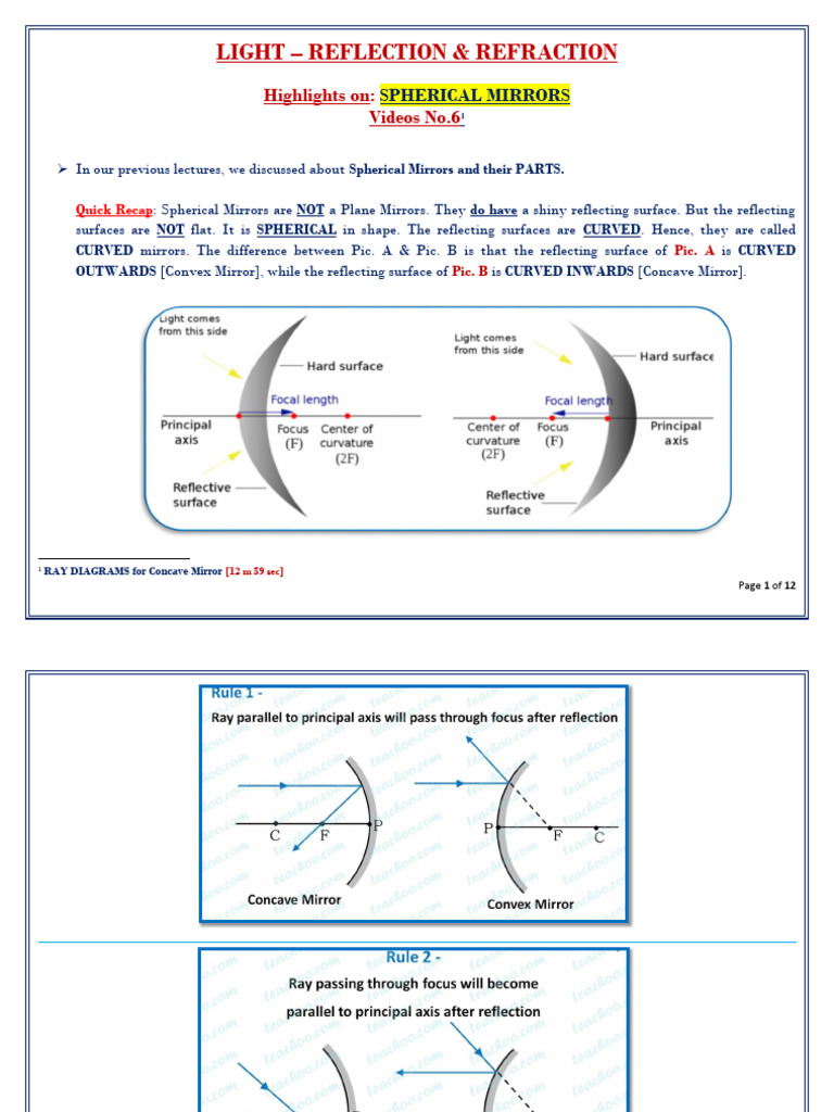Spherical Mirrors: Reflection & Ray Diagrams | PDF | Mirror | Optics