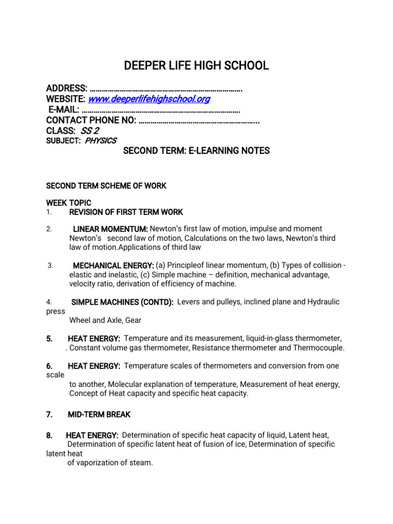 Physics Ss2 2nd Term E-Notes - v2.0r2017 | PDF