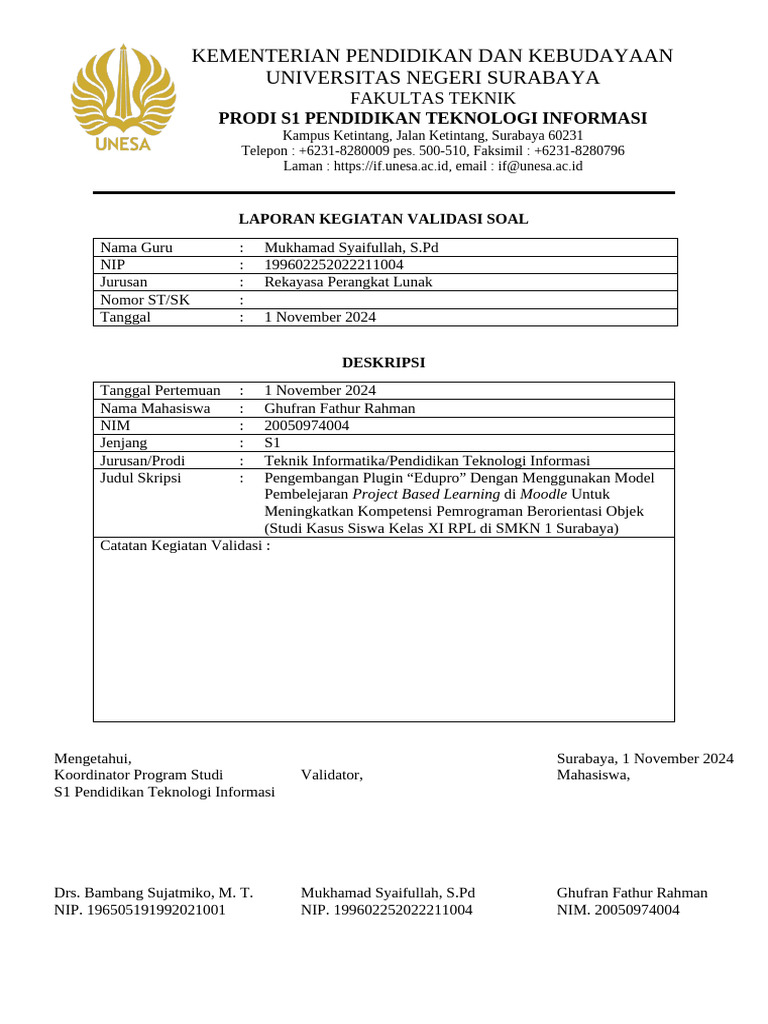 Laporan Validasi Soal Pak Syaiful | PDF
