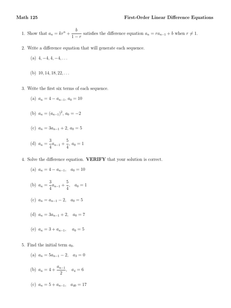 Lineardifferenceequations Hw Pdf Recurrence Relation Equations