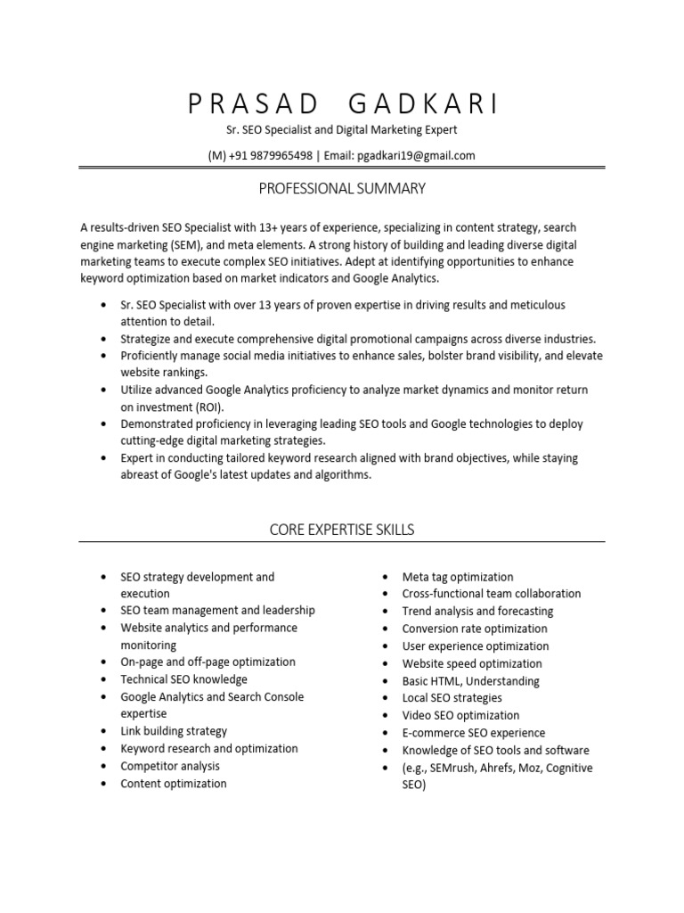 Prasad Gadkari Resume-7 | PDF | Search Engine Optimization | Analytics