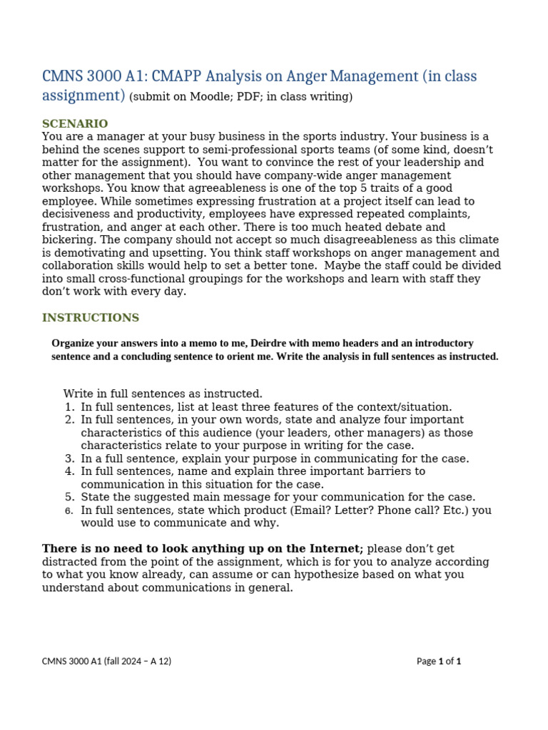 CMNS 3000 A1 CMAPP Anger MGMT Fall 2024 (A12) | PDF