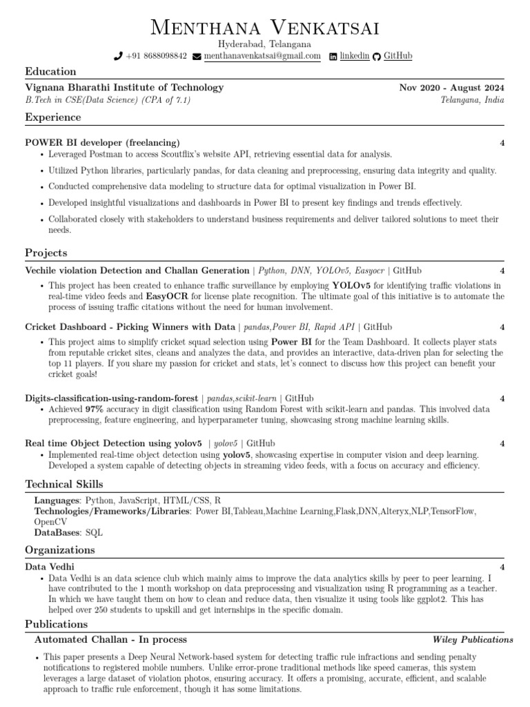 Manthana Venkat Sai-Profile | PDF | Deep Learning | Data Science