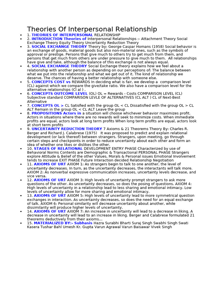 Theories Of Interpersonal Relationship | PDF | Behavioural Sciences | Scientific Theories