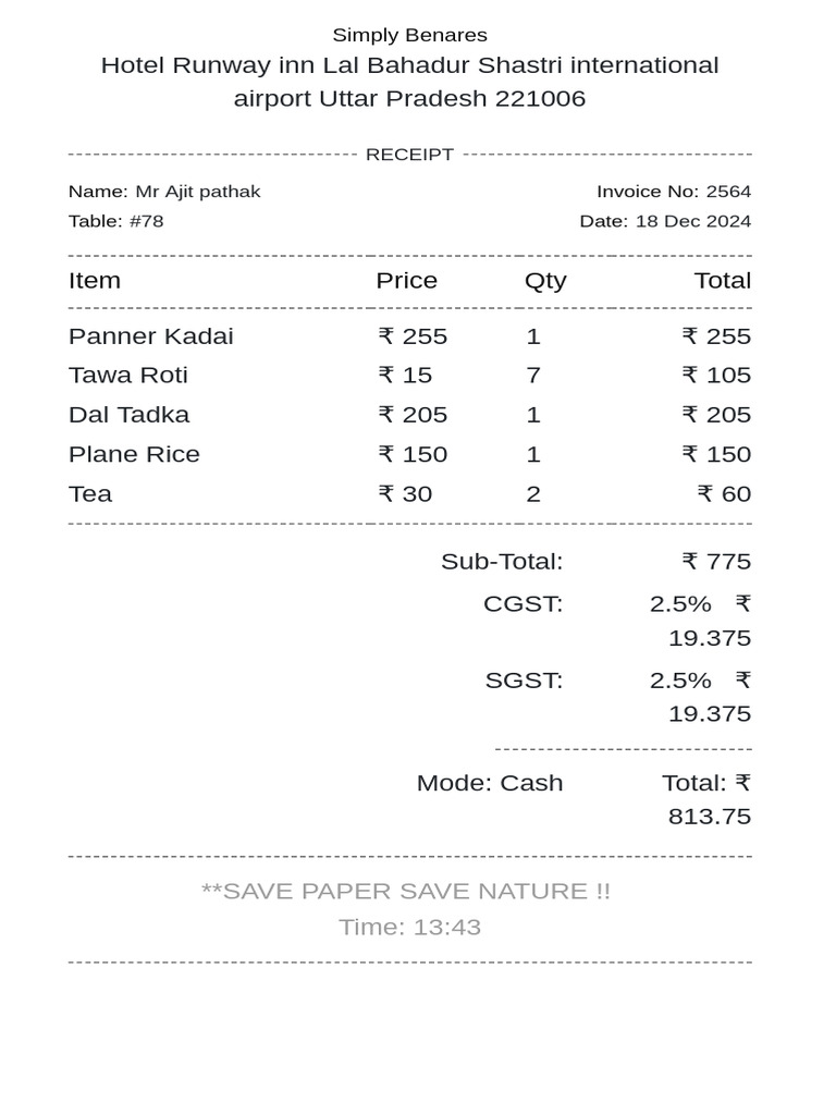 Restaurant Bill Template 2 | PDF