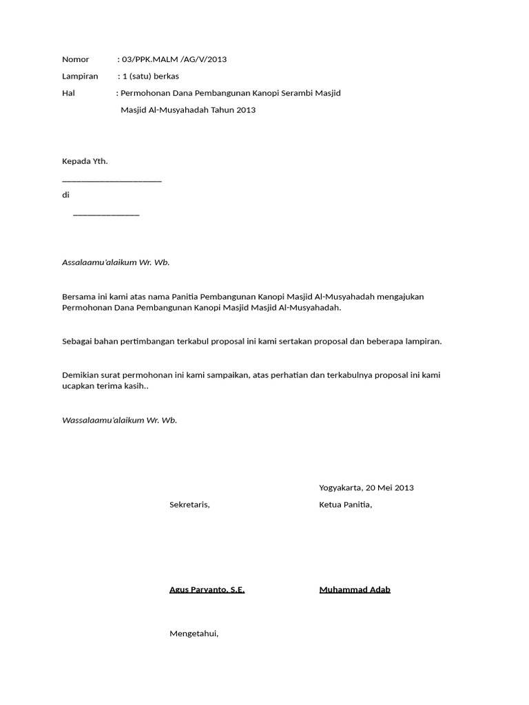 Proposal Pembangunan Kanopi Masjid 2024 | PDF