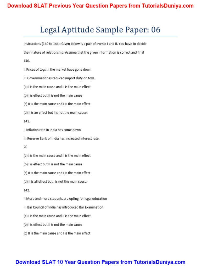 SLAT Legal Aptitude Sample Paper 6 | PDF | Argument | Mortgage Law