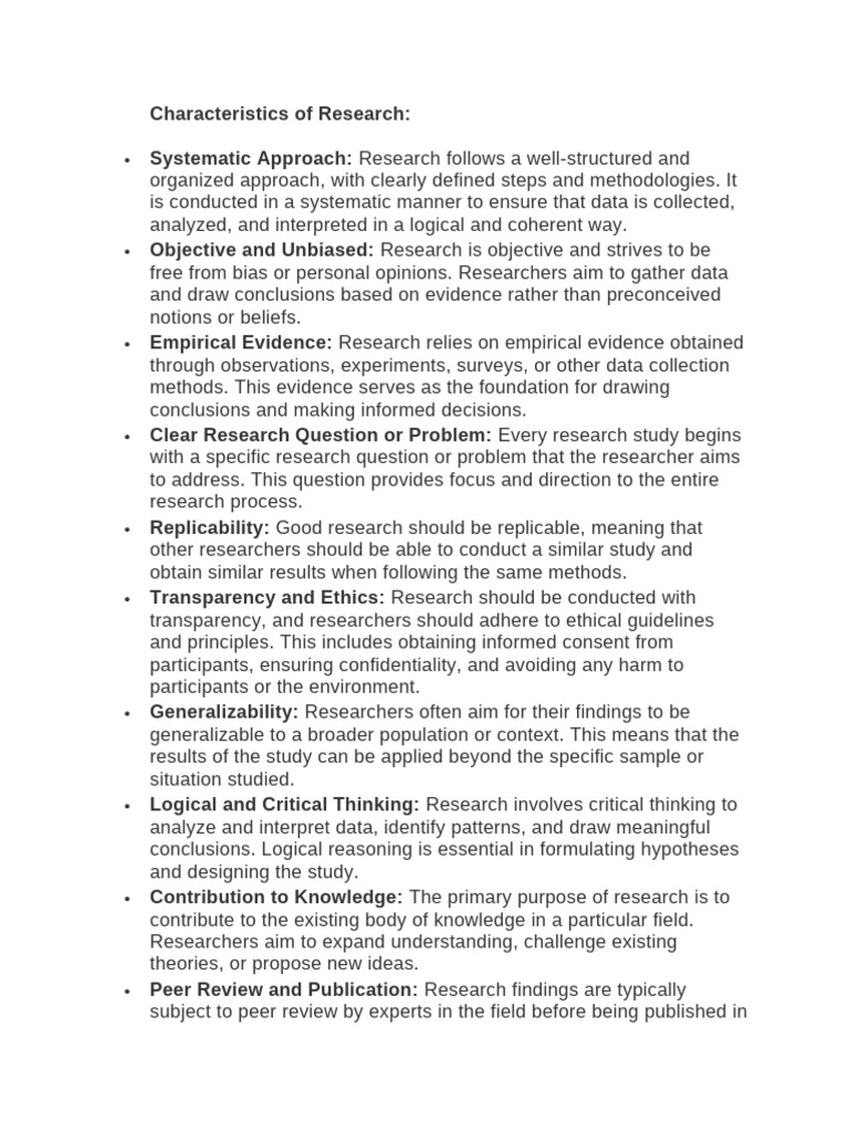Characteristics and Types of Research | PDF | Methodology ...