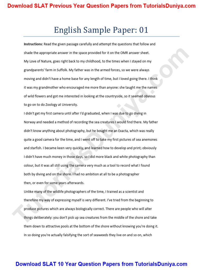 SLAT English Sample Paper 1 | PDF