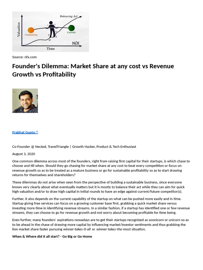 Founder's Dilemma - Market Share at Any Cost Vs Revenue Growth Vs ...