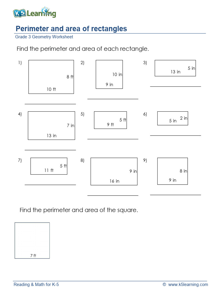 Grade 3 Geometry Area Perimeter Rectangles A Pdf Area Elementary