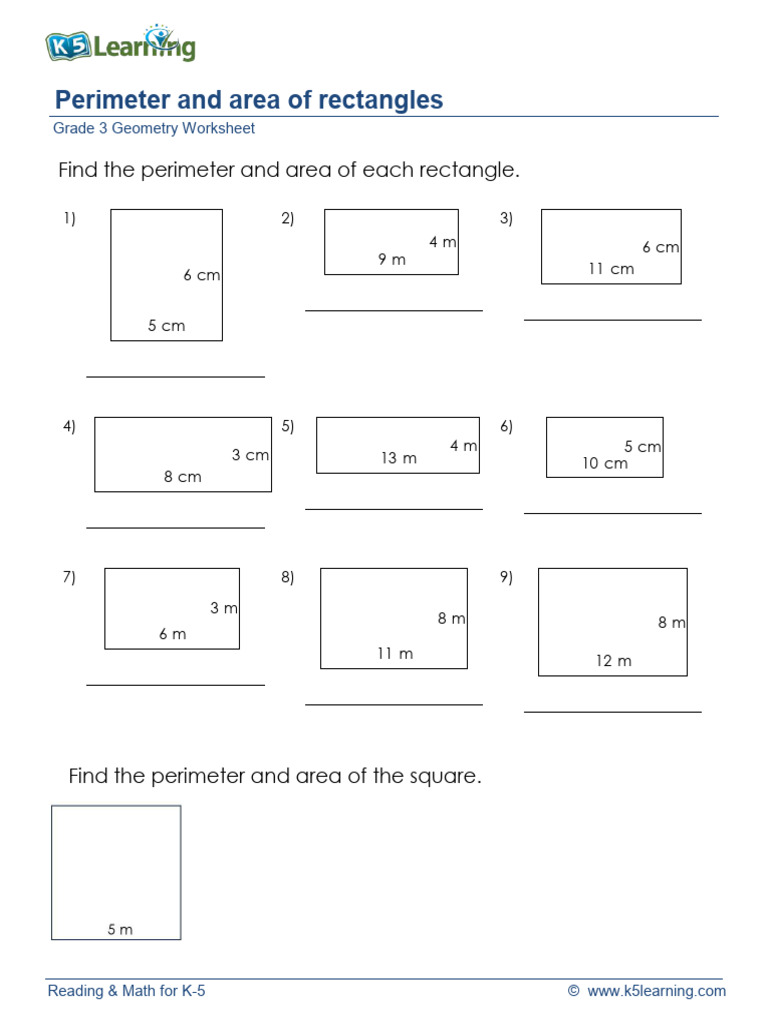 Grade 3 Geometry Area Perimeter Rectangles C | PDF | Area | Geometric ...