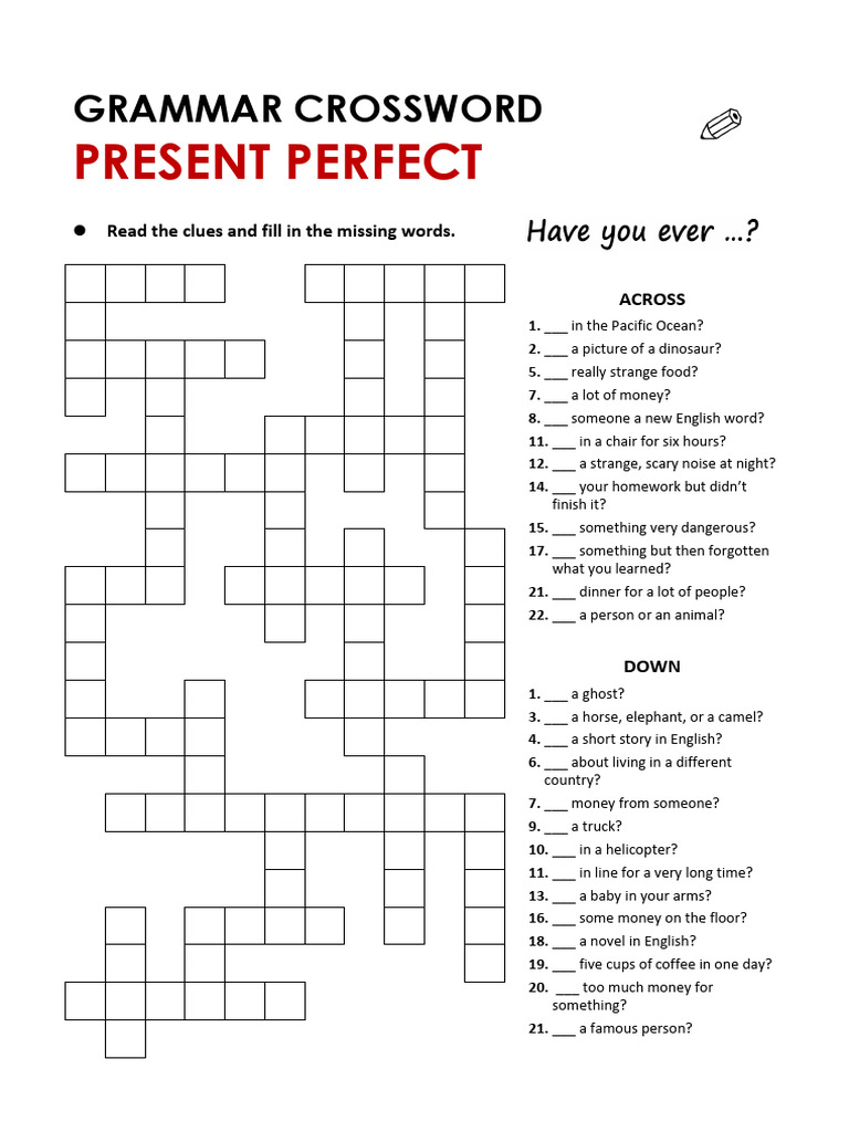 Present Perfect - Crosswords | PDF