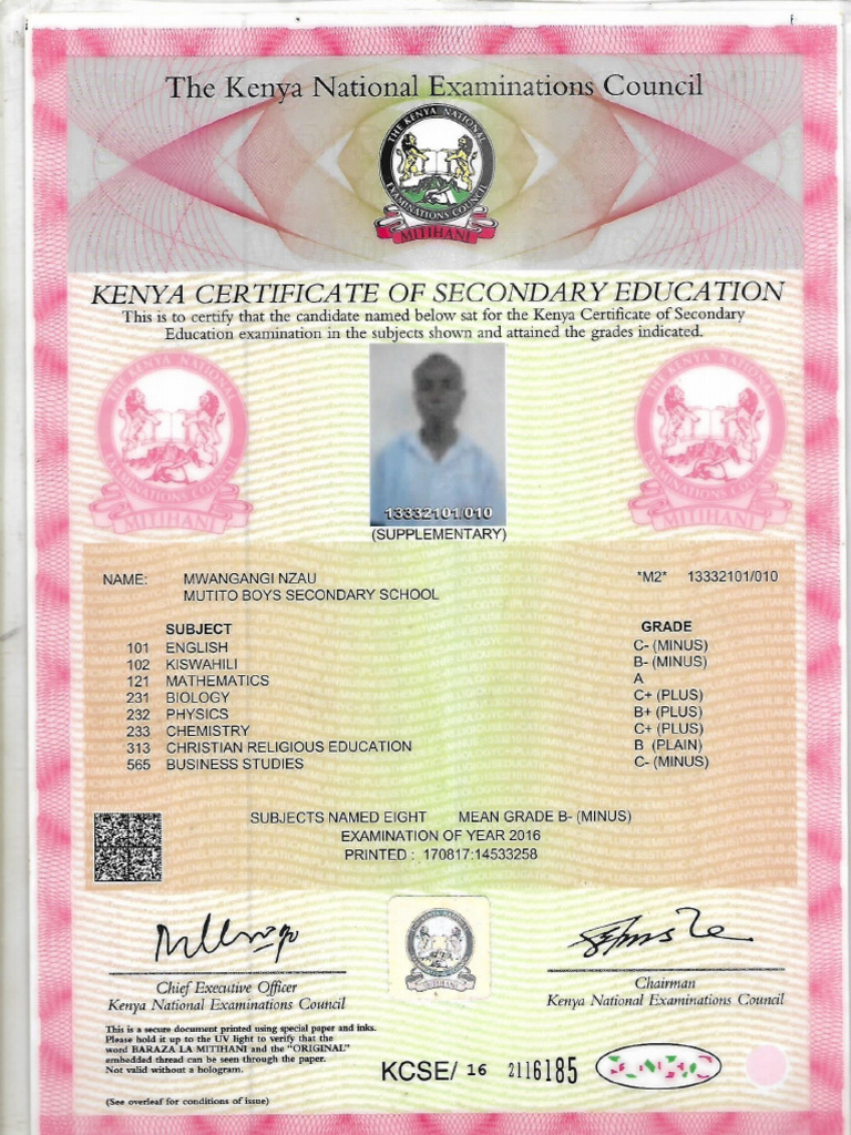 Kcse Certificate | PDF