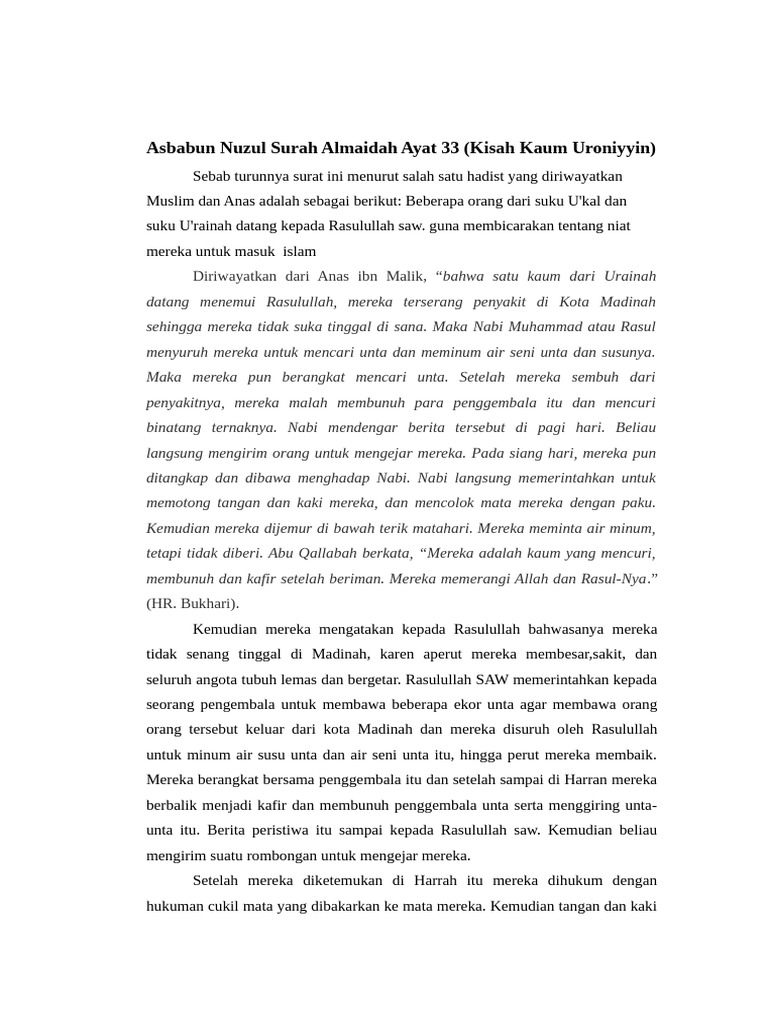 Asbabun Nuzul Surah Almaidah Ayat 33 | PDF