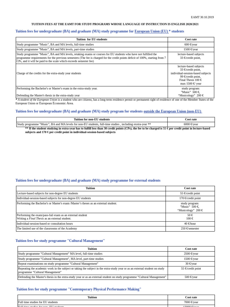 Tuition Fees 2020-21 - ENG | PDF | Master's Degree | Thesis