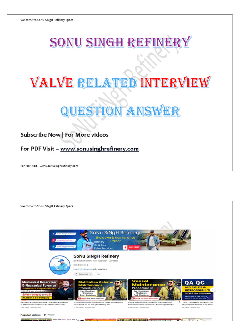 Sonu Singh Refinery Valve Guide PDF | PDF | Valve | Gas Technologies