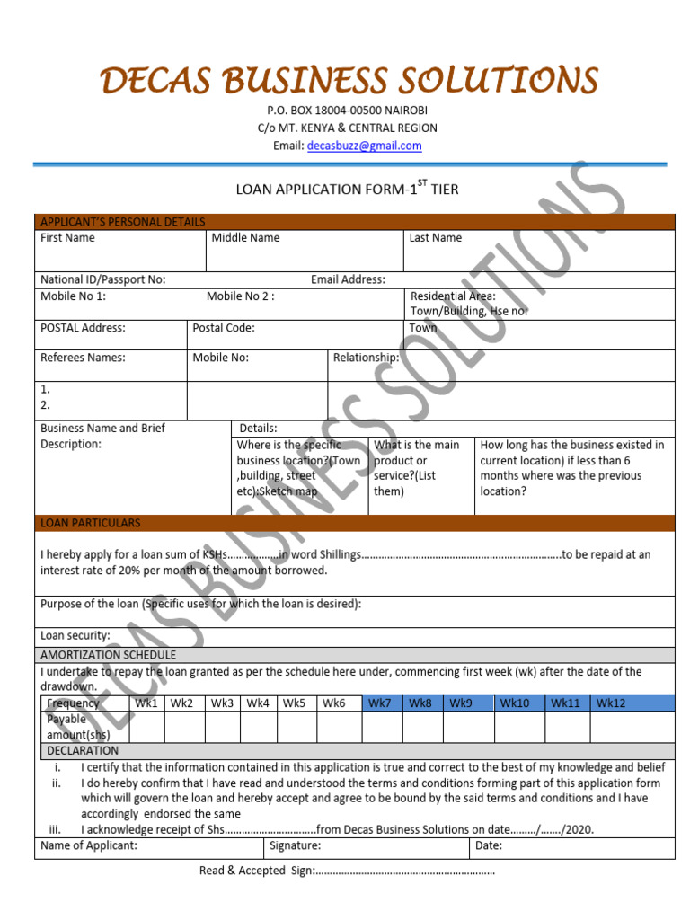 Decas Form | PDF | Loans | Payments