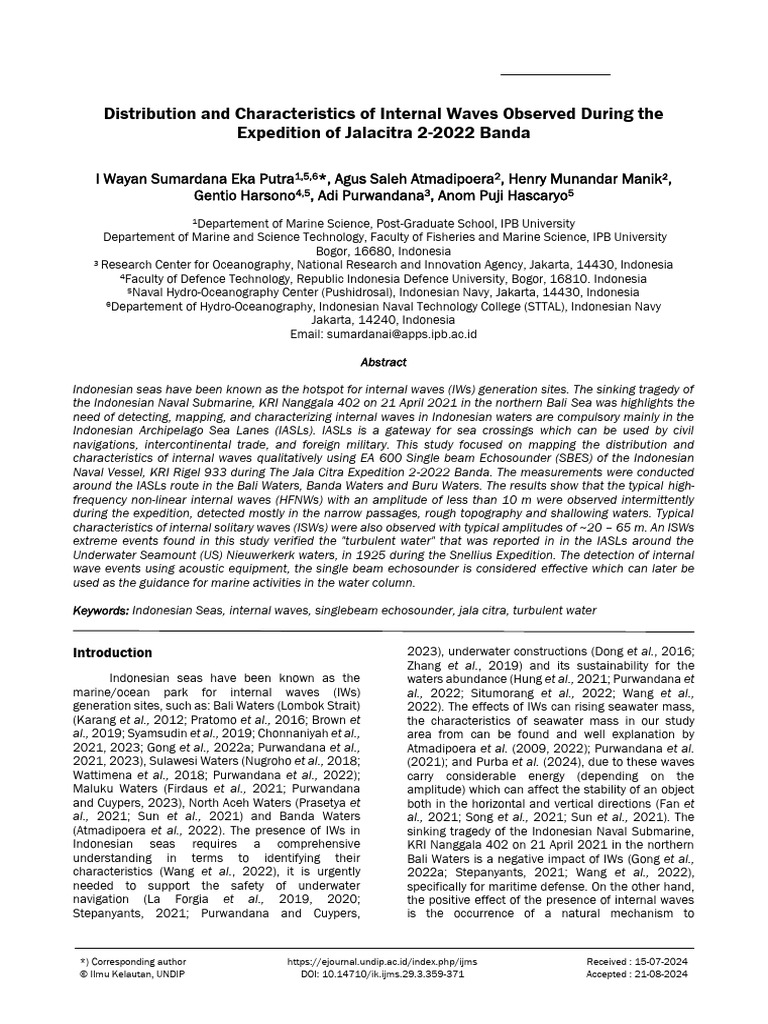 Internal Waves in Indonesian Waters | PDF | Oceanography | Oceans