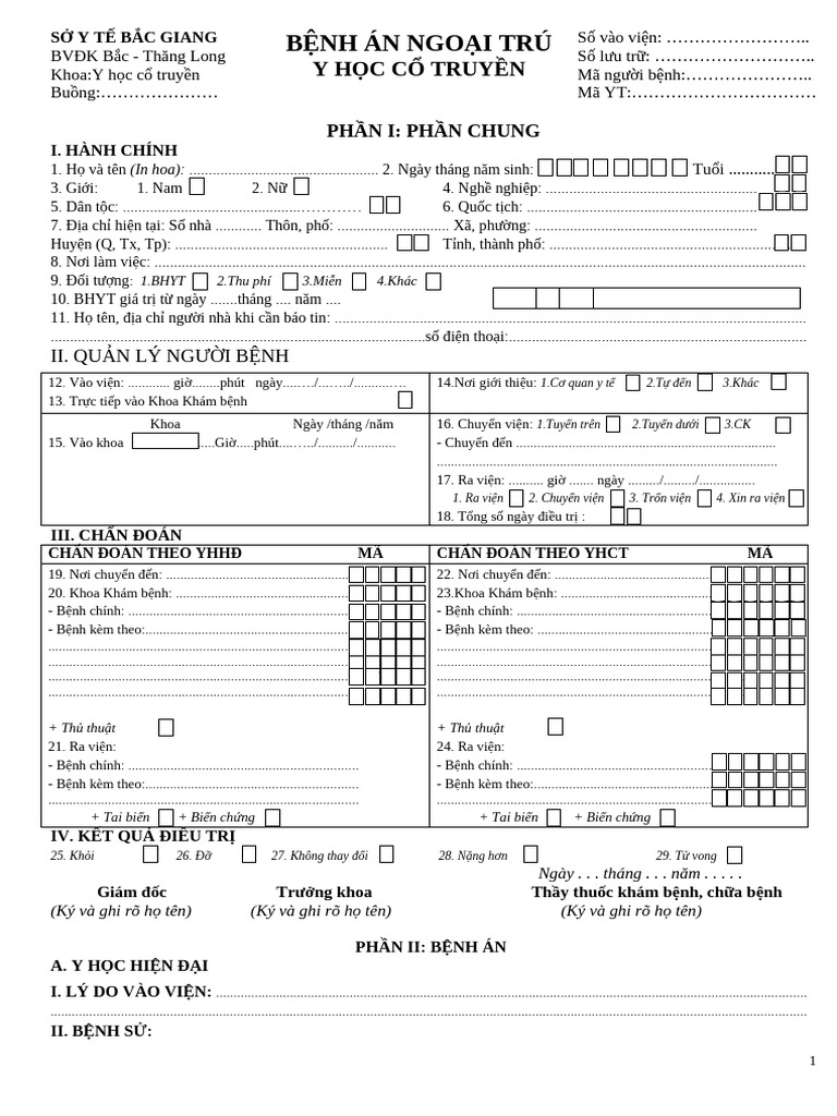 mau benh an ngoai tru btl chuan 2024 | PDF