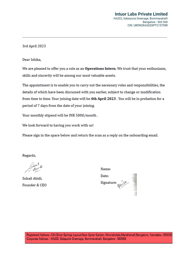 Internship Onboarding Letter - Ishika Sharma - Docx (3) 2 | PDF