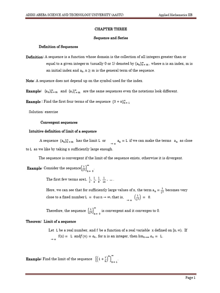Chapter Three (Sequence and Series)(1) | PDF | Sequence | Limit (Mathematics)