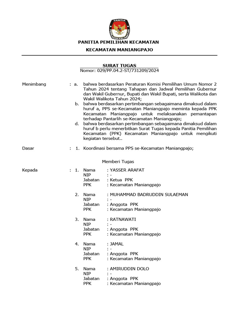 029 Surat Tugas PPK 5 Orang | PDF