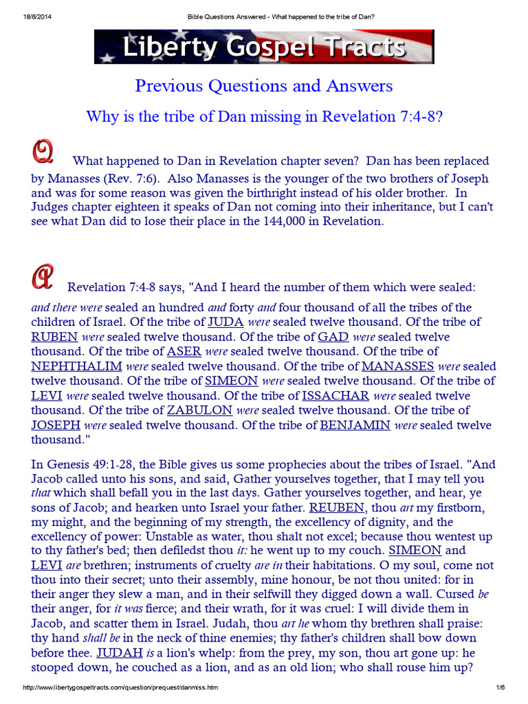 Bible Questions Answered - What Happened To The Tribe of Dan | PDF ...
