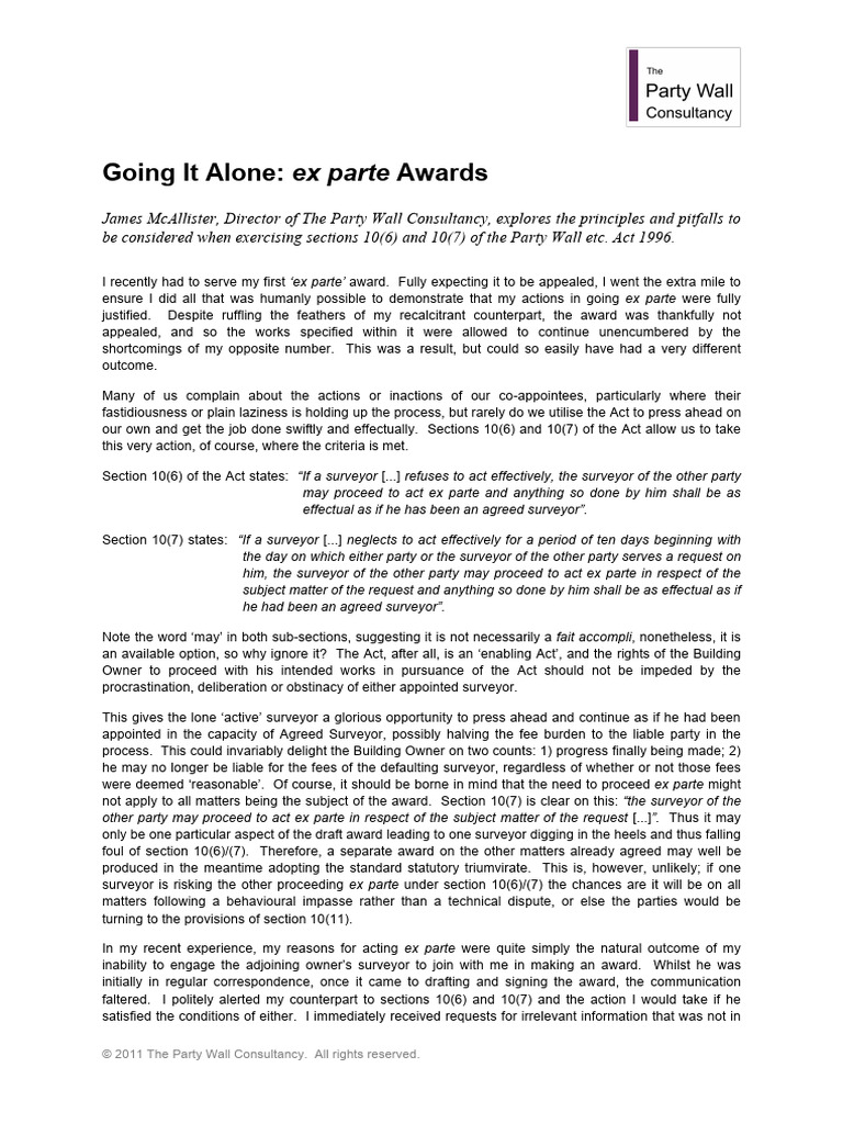 Going It Alone - ex parte Awards (article) [2011] | PDF | Ex Parte | Justice