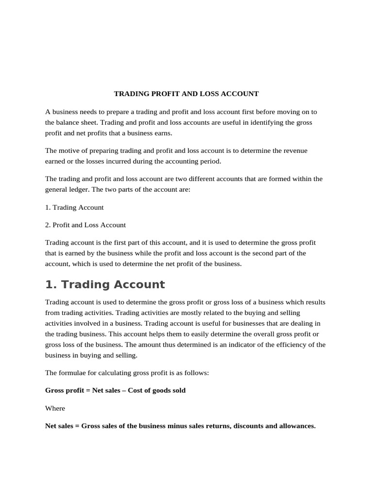 Trading and Profit and Loss Account | PDF | Debits And Credits | Income ...