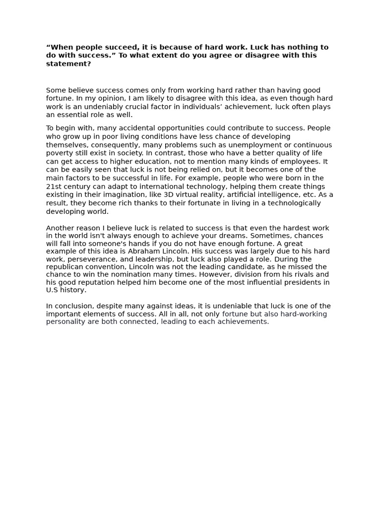 Essay Luck-hard Work | PDF