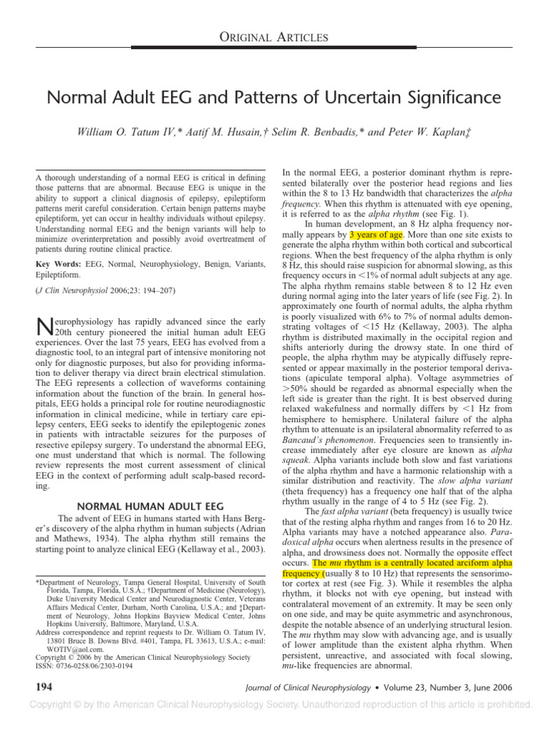Normal Adult EEG and Patterns | PDF | Electroencephalography | Sleep