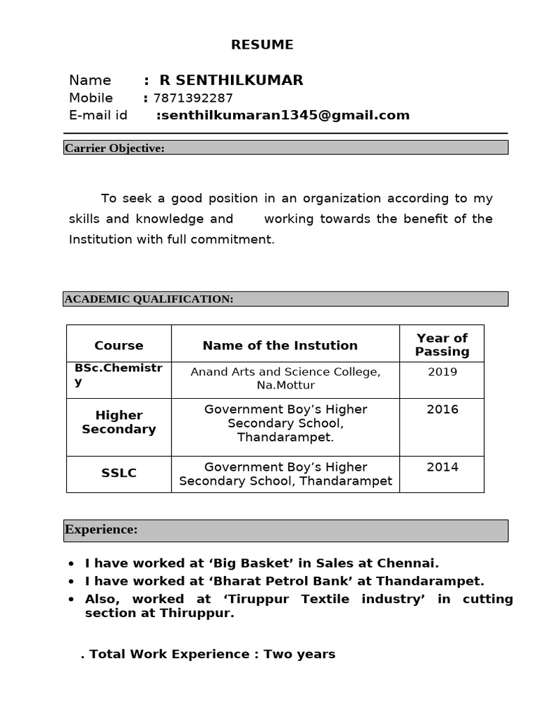 R Senthilkumar Resume and Experience | PDF