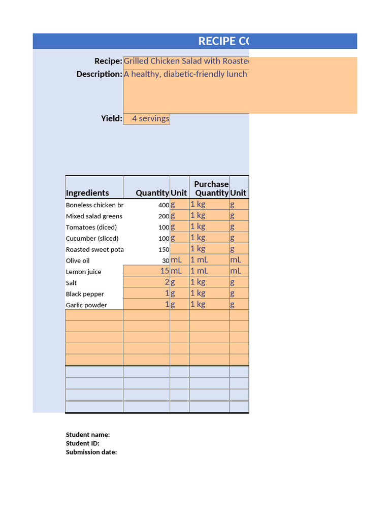 Assessment C Recipe Costing Case Study 5 V1 DCX | PDF | Salad | Foods