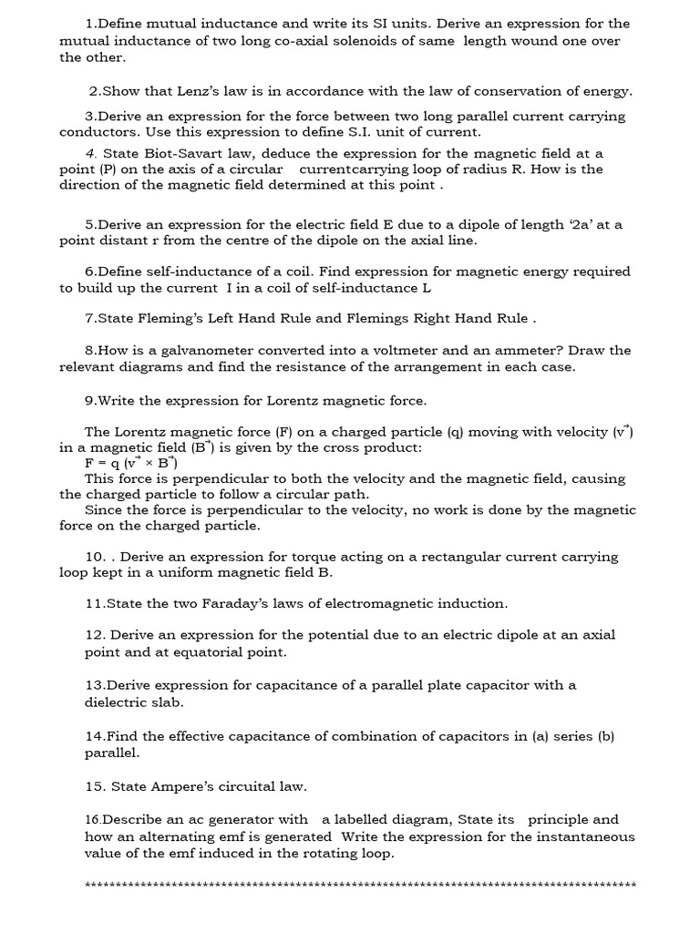 Important Questions Physics. | PDF